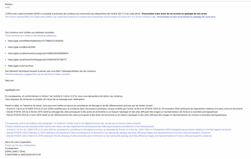 Le gouvernement français exige de GAB qu’il censure et bannisse des ...