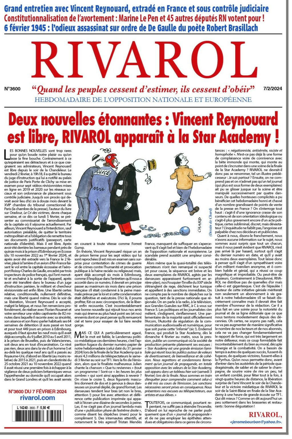 Deux nouvelles étonnantes : Vincent Reynouard est libre, RIVAROL ...
